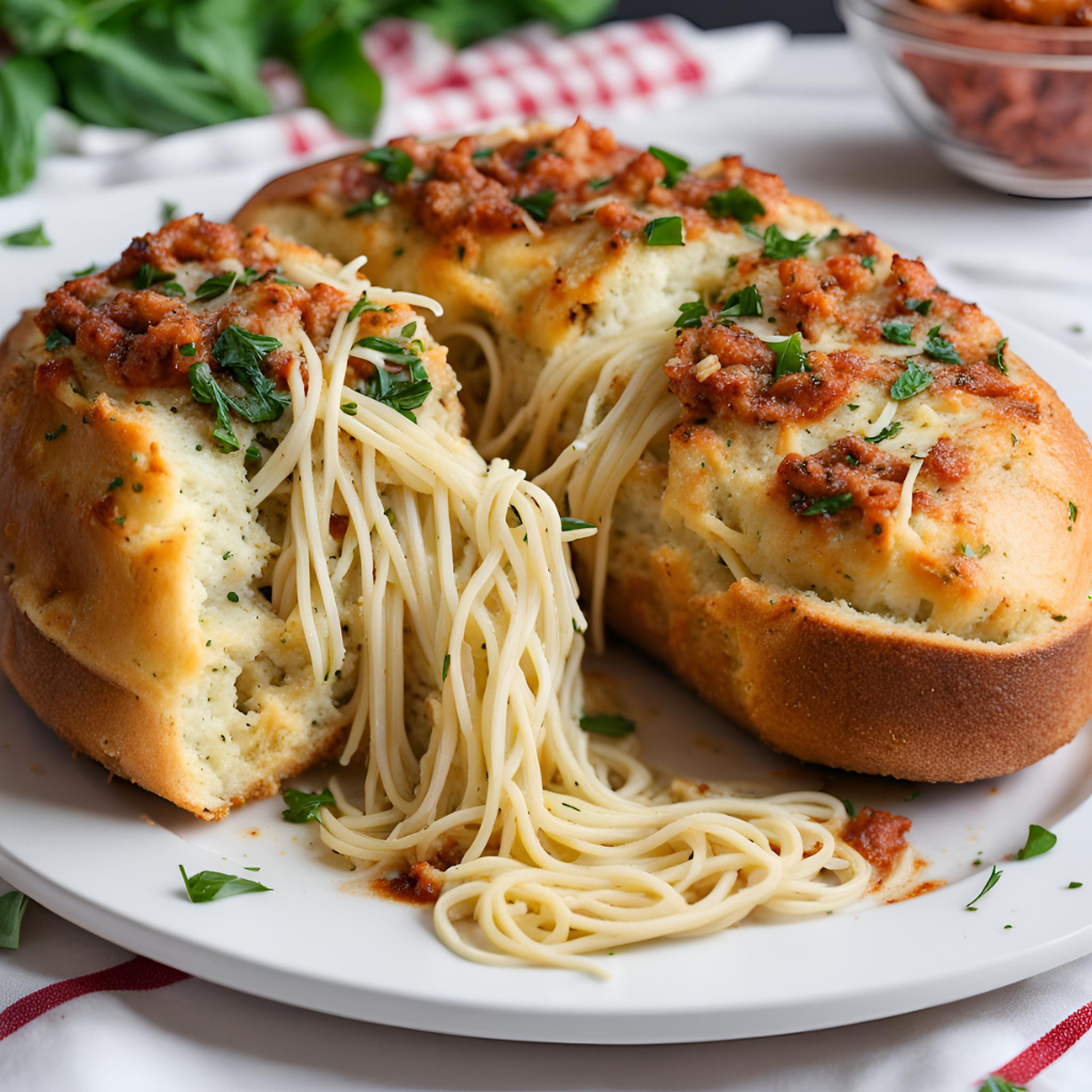 Spaghetti Stuffed Garlic Bread: Creamy Combo! - The Fresh Man cook